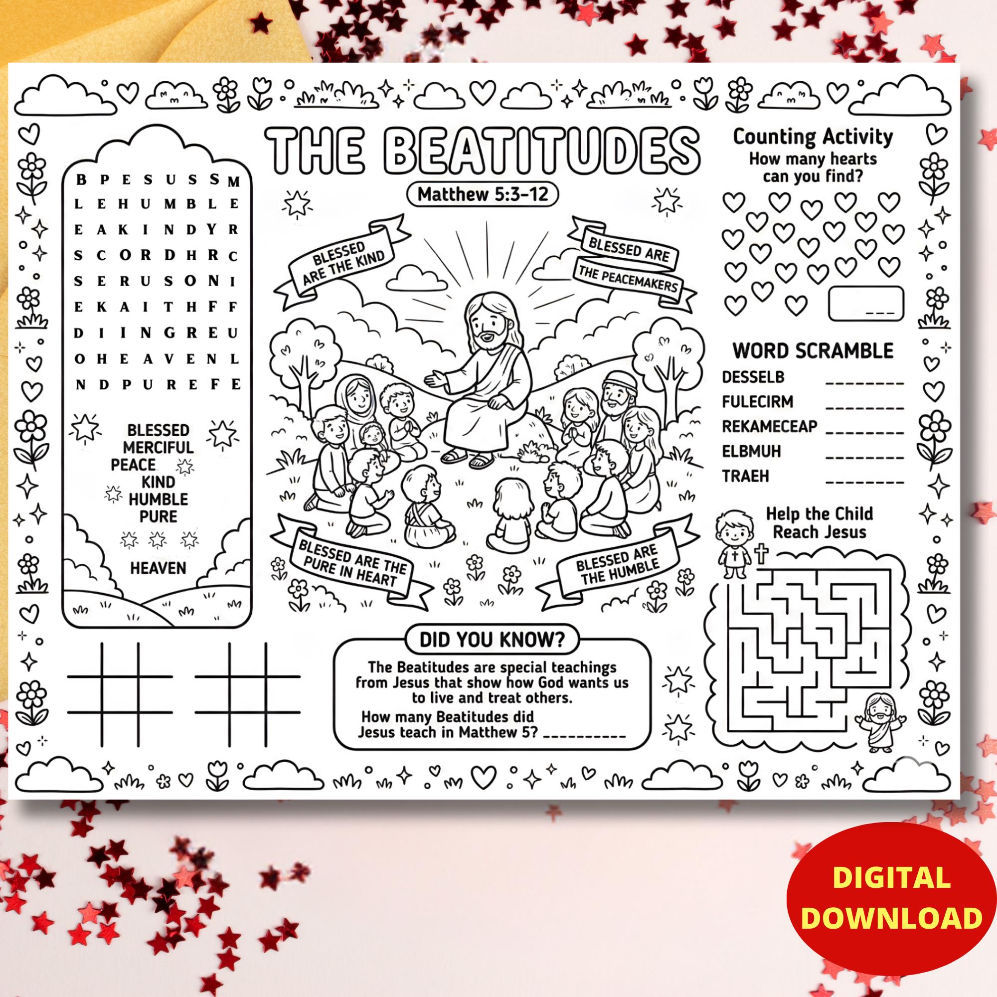 Beatitudes Bible Activity Placemat Craft,matthew 5 Sunday School ...