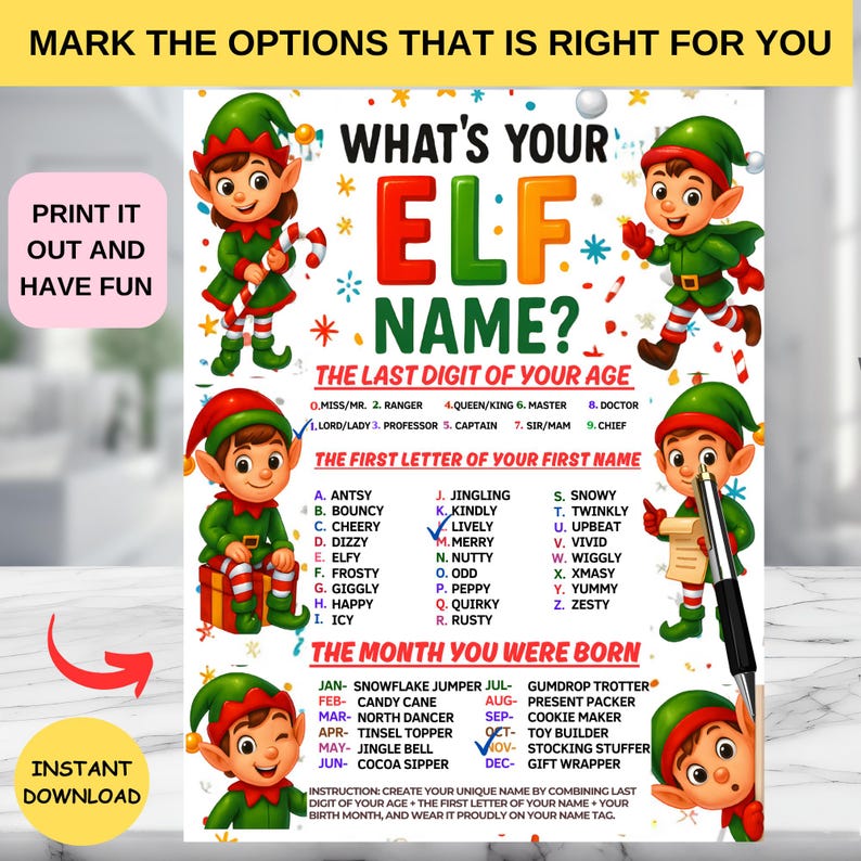 What's Your Elf Name Game With Name Tags & Sign,elf Name Generator ...