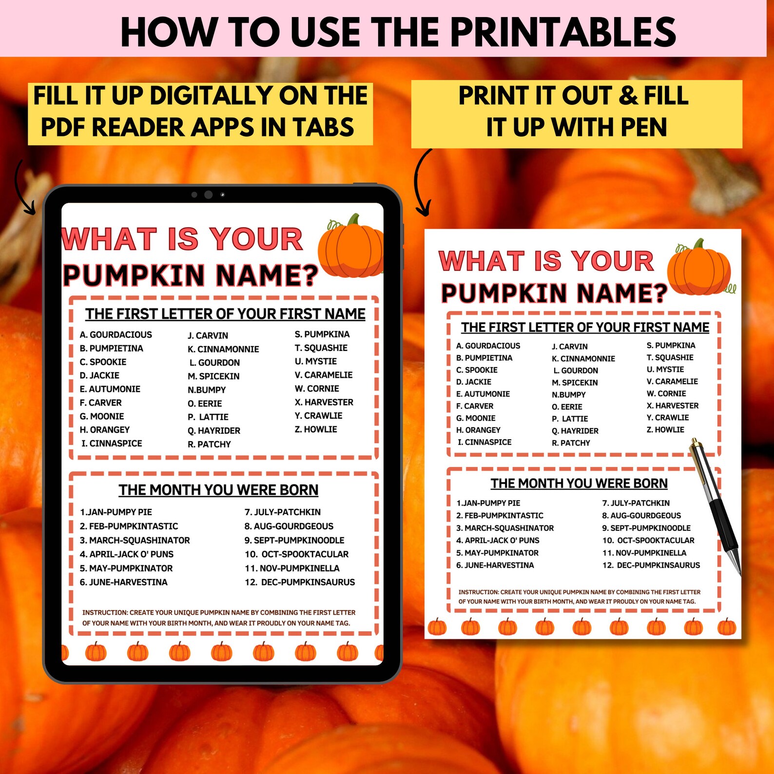 What's Your Pumpkin Name Game With Nametags|halloween Party Game ...
