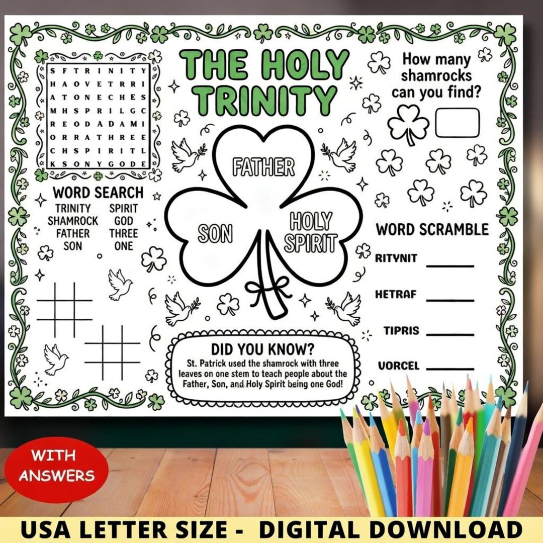 St Patrick's Day Shamrock Bible Activity Placemat,missionary Holy ...