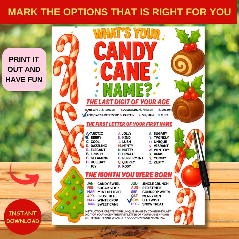 What's Your Candy Cane Name Game With Name Tags & Sign,christmas Party ...