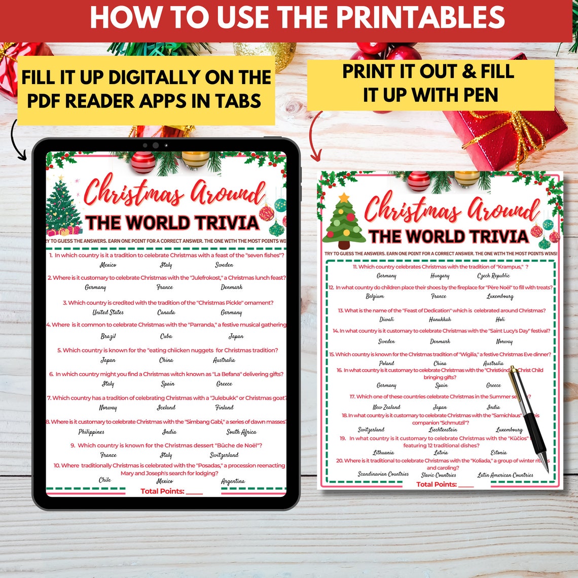 Christmas Around the World Trivia Game for Kids,teens,adults|christmas ...