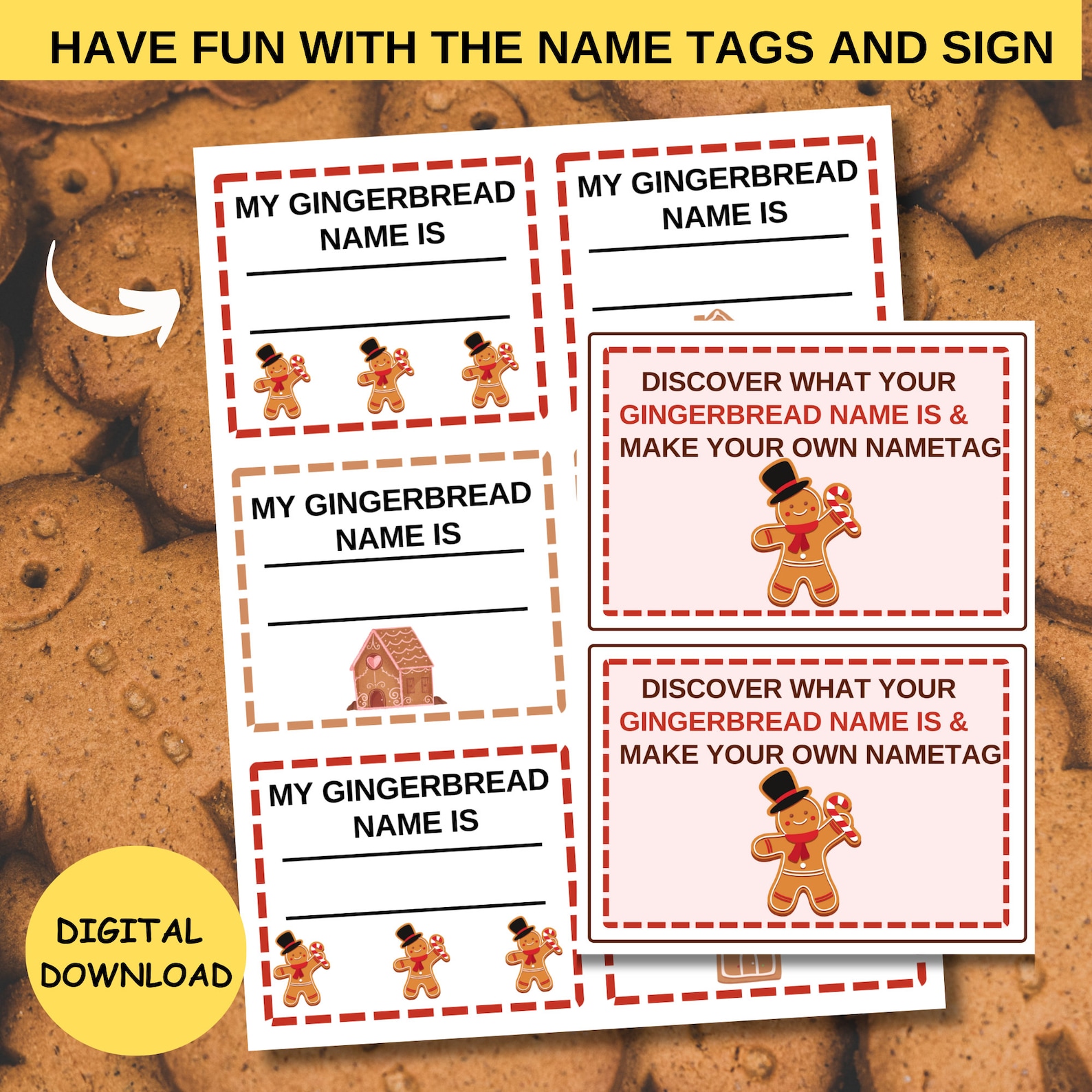 What's Your Gingerbread Name Game With Nametag & Sign|gingerbread ...