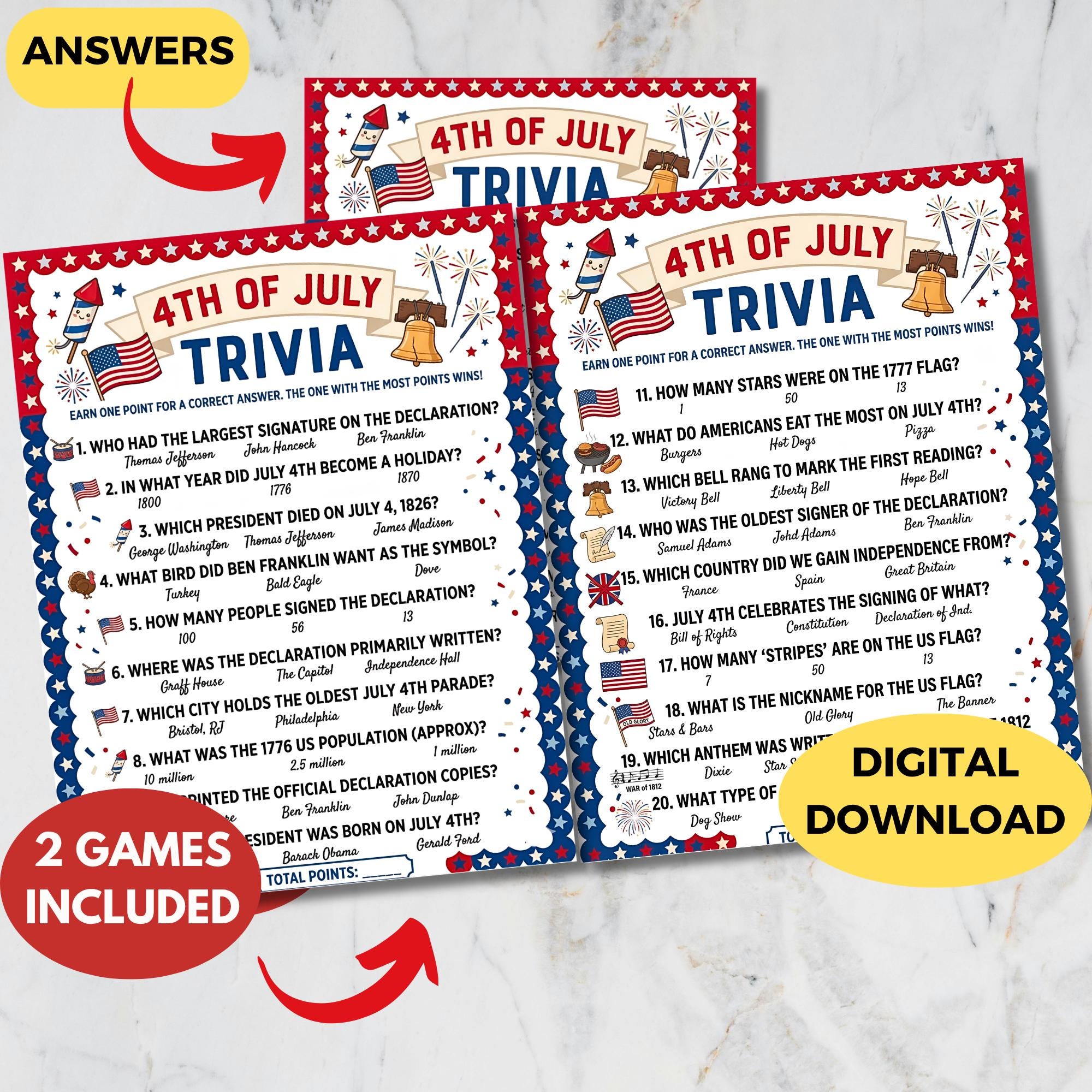 4th of July Trivia Party Game,american Quiz Game,independence Day Game ...