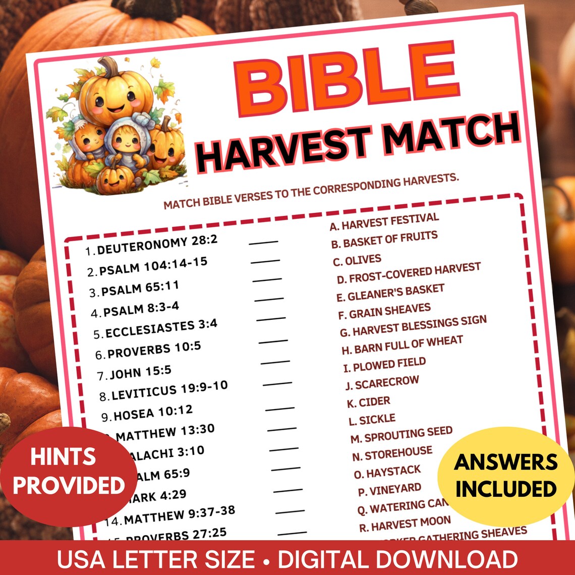 Harvest Bible Verse Match Game|harvest Fall Party Games for Kids ...