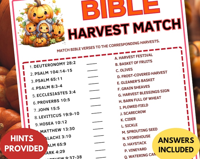 Harvest Bible Verse Match Game|harvest Fall Party Games for Kids ...