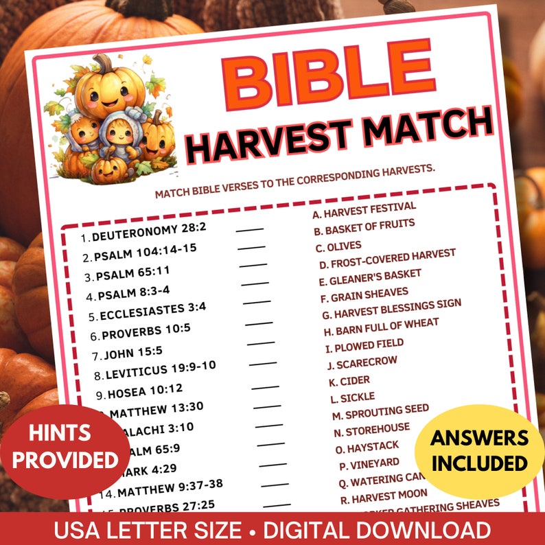 Harvest Bible Verse Match Game|harvest Fall Party Games for Kids ...
