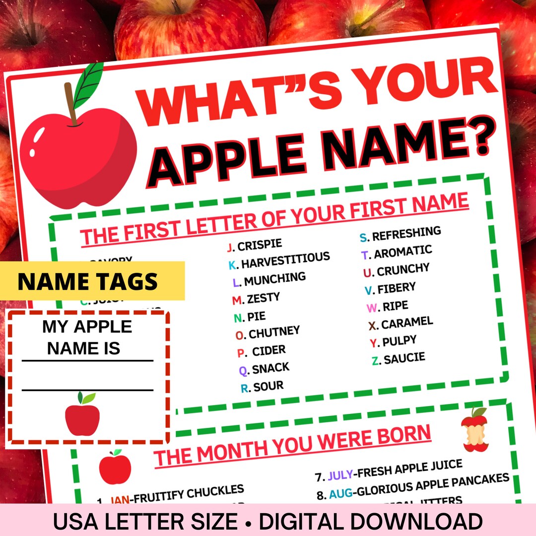 What's Your Apple Name Game WITH Nametags+sign|apple Bar Party Activity ...