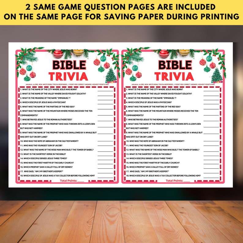 Christmas Bible Trivia Printable Game| Church Party Activity(adult+kids ...