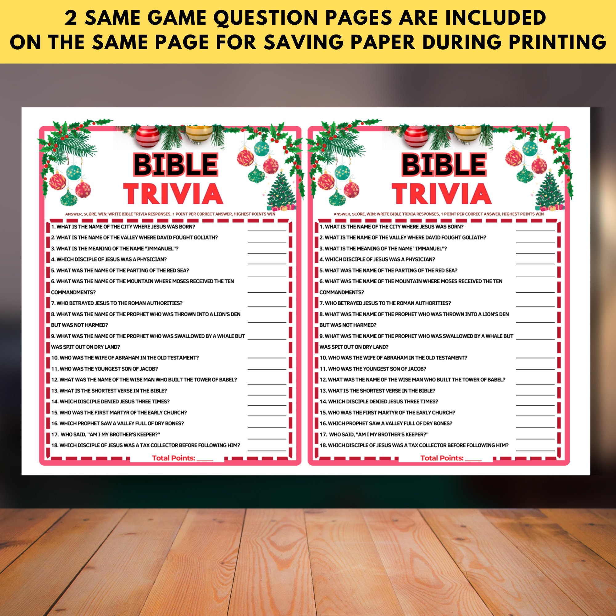 Christmas Bible Trivia Printable Game| Church Party Activity(adult+kids ...