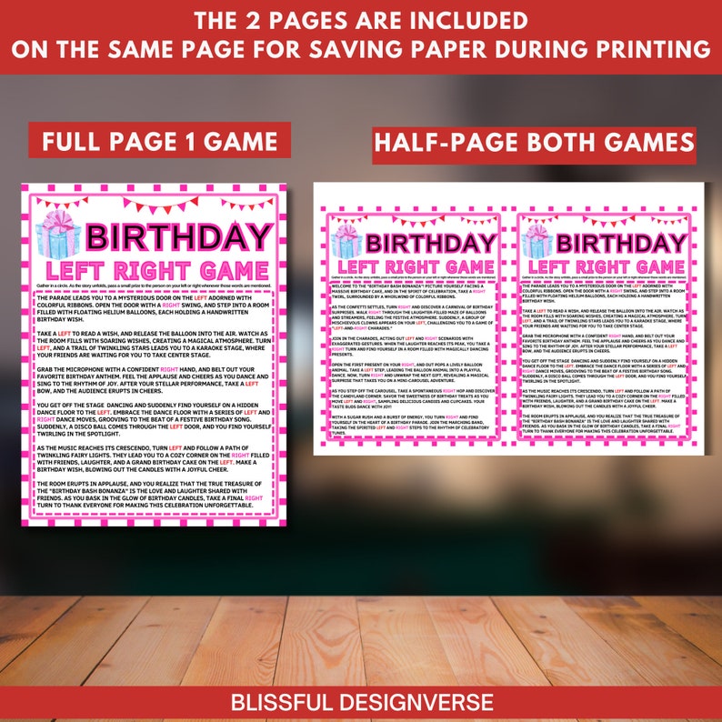 Pink Birthday Left Right Story Game|girls Birthday Party Printable Game ...