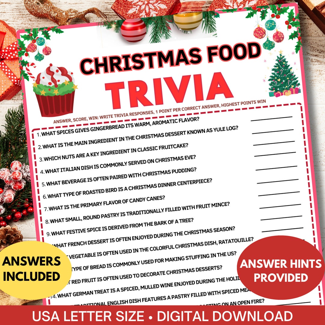 Christmas Food Trivia Game|christmas Party Printable Quiz Activity ...