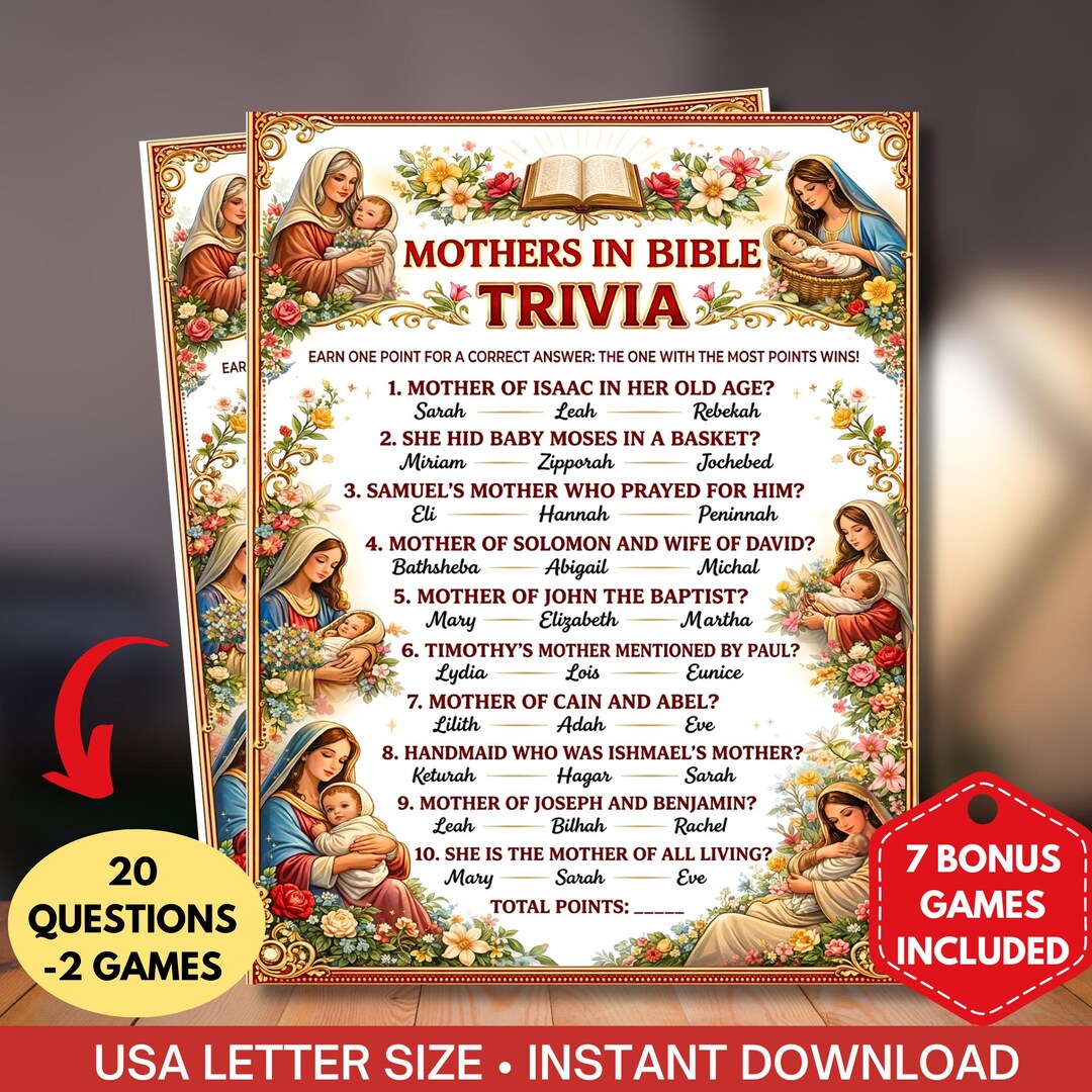 Mothers in the Bible Trivia Game Printable,biblical Mother's Day Quiz ...