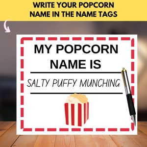 What's Your Popcorn Name Game With Name Tags & Sign|birthday Party ...