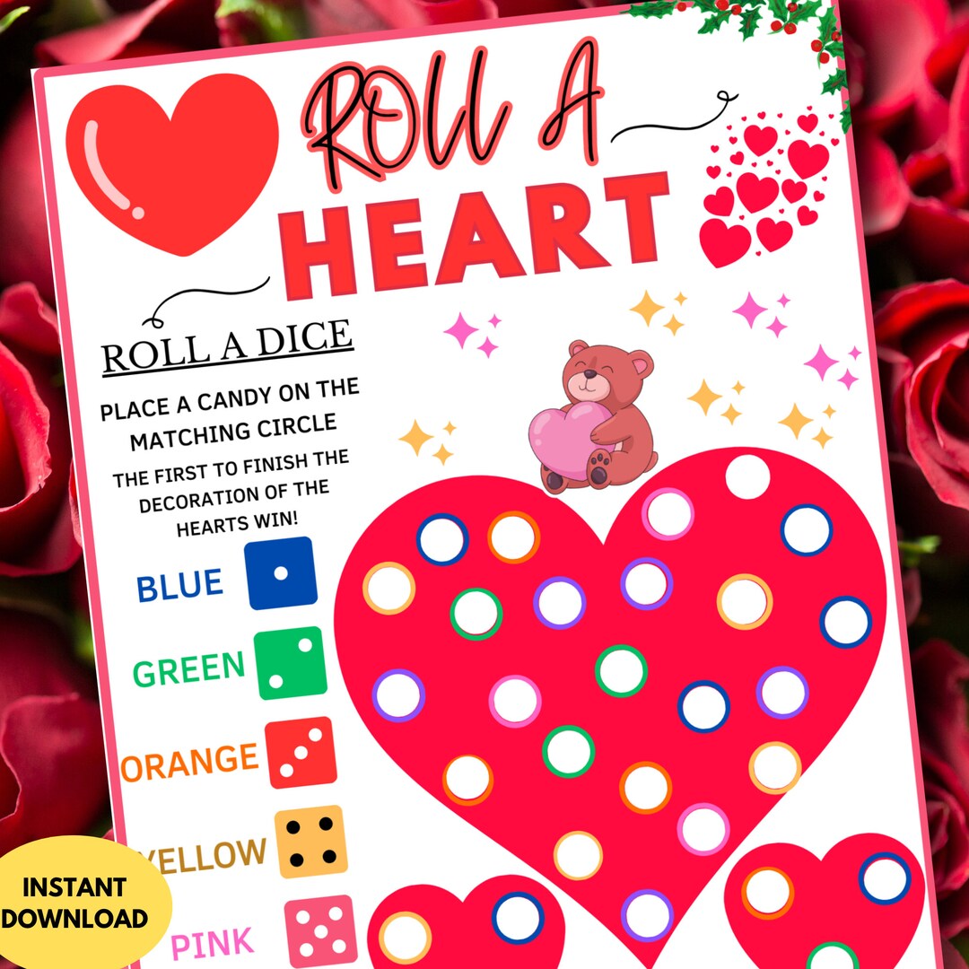 Roll A Heart Christmas Candy Game|roll A Heart Dice Printable Game(kids ...