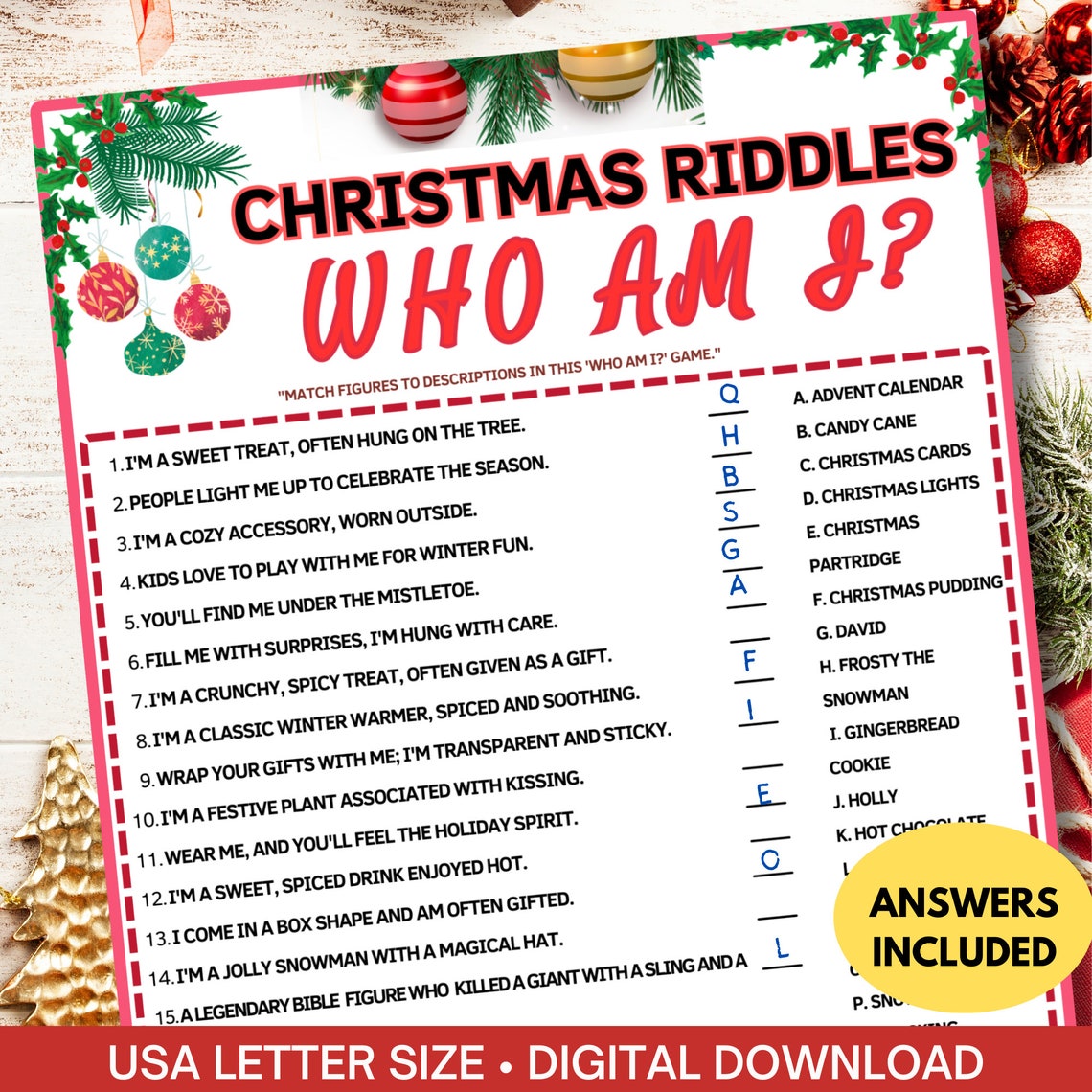 Christmas Riddles Who Am I Game for Kids & Adultchristmas Party ...