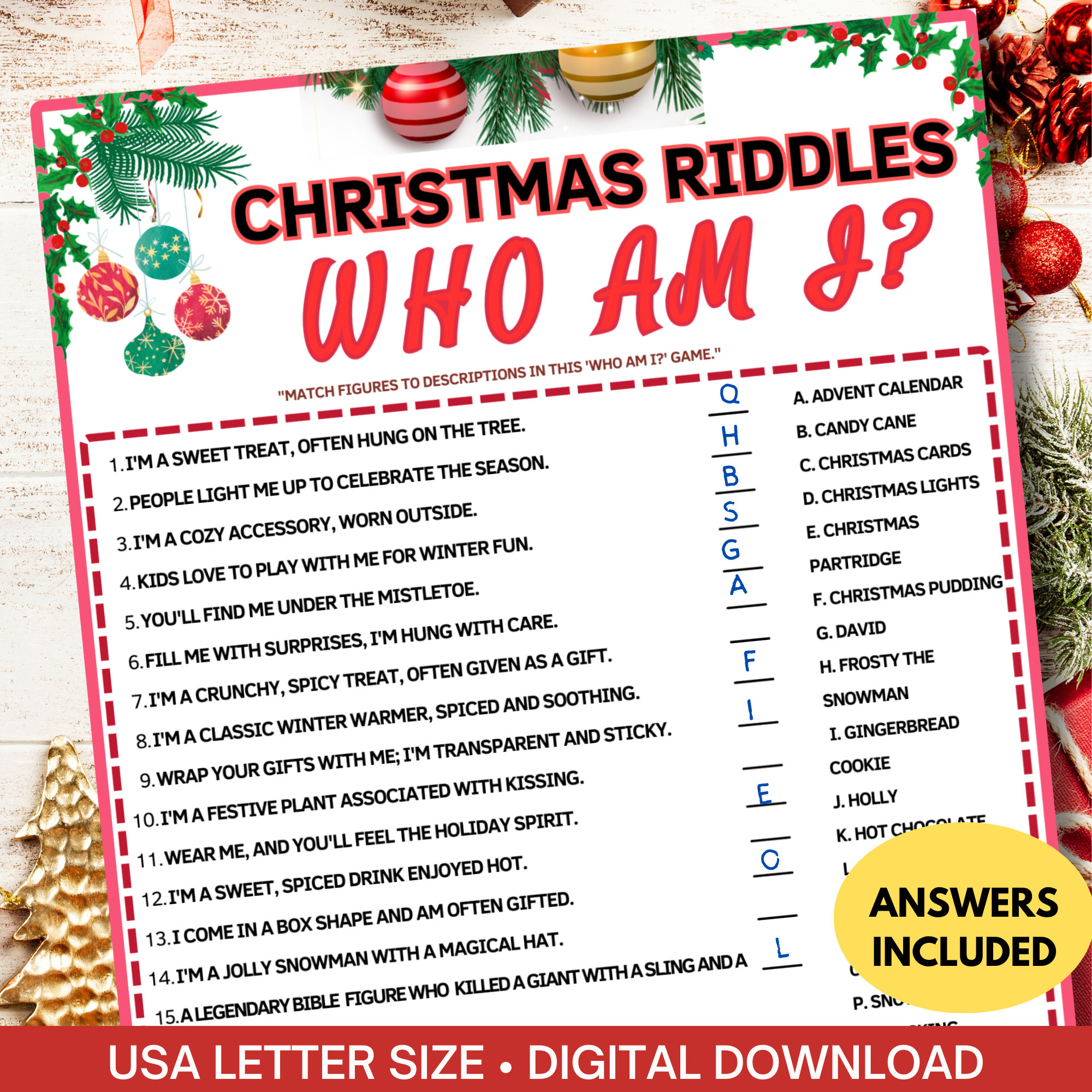 Christmas Riddles Who Am I Game for Kids & Adultchristmas Party ...