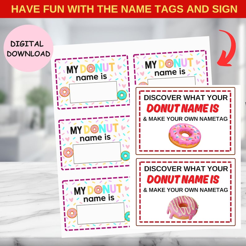 What's Your Donut Name Game With Nametags & Sign,fun Birthday Party ...