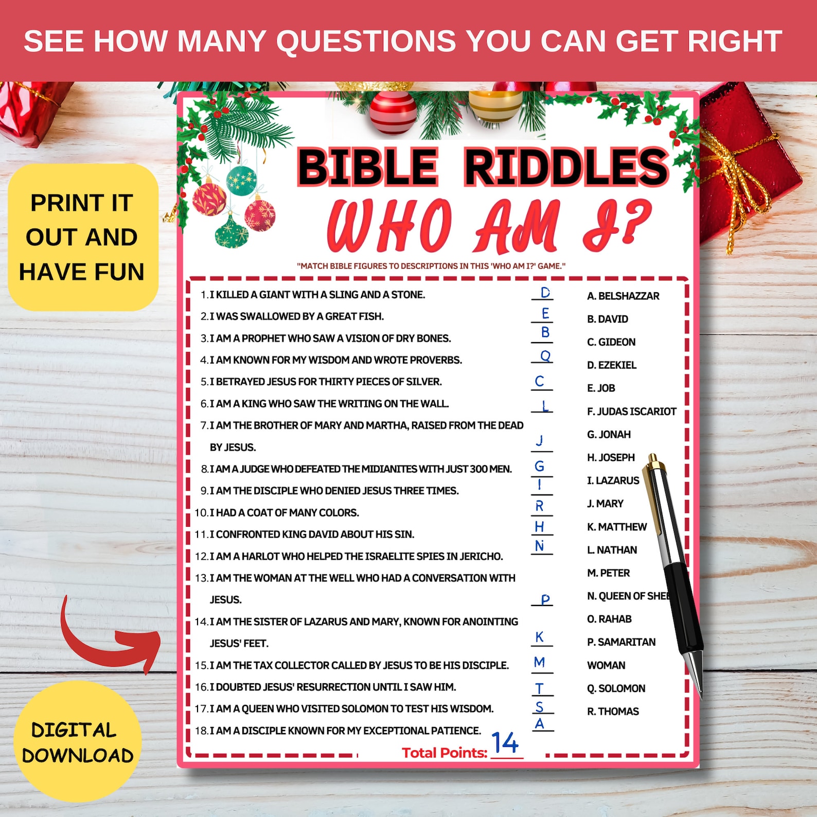 Bible Who Am I Riddle Game|christmas Bible Study Party Activity|church ...