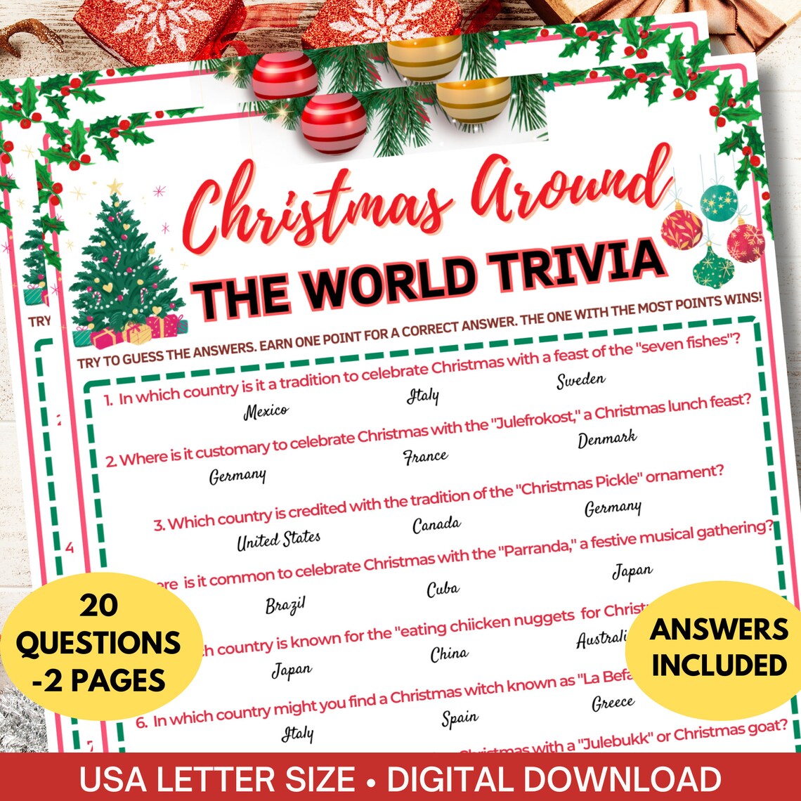 Christmas Around the World Trivia Game for Kids,teens,adults|christmas ...