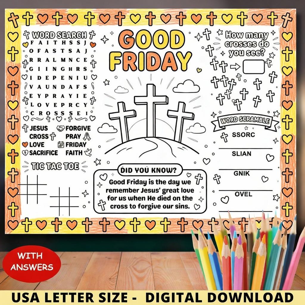 Good Friday Bible Activity Placemat Craft,lent Sunday School Jesus ...