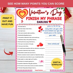 Valentine's Day Finish My Phrase Game|couple Valentines Party Printable ...
