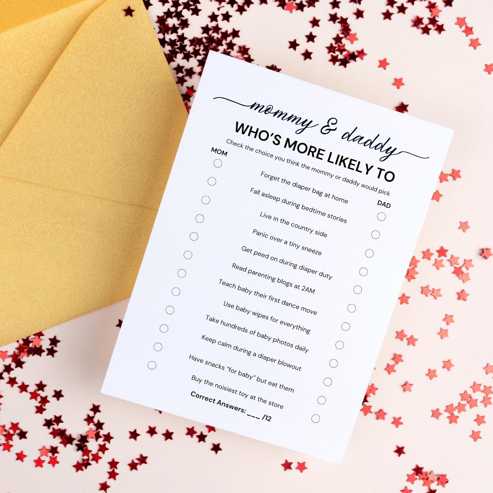Mom or Dad Who’s More Likely to Game Editable,funny Baby Shower ...