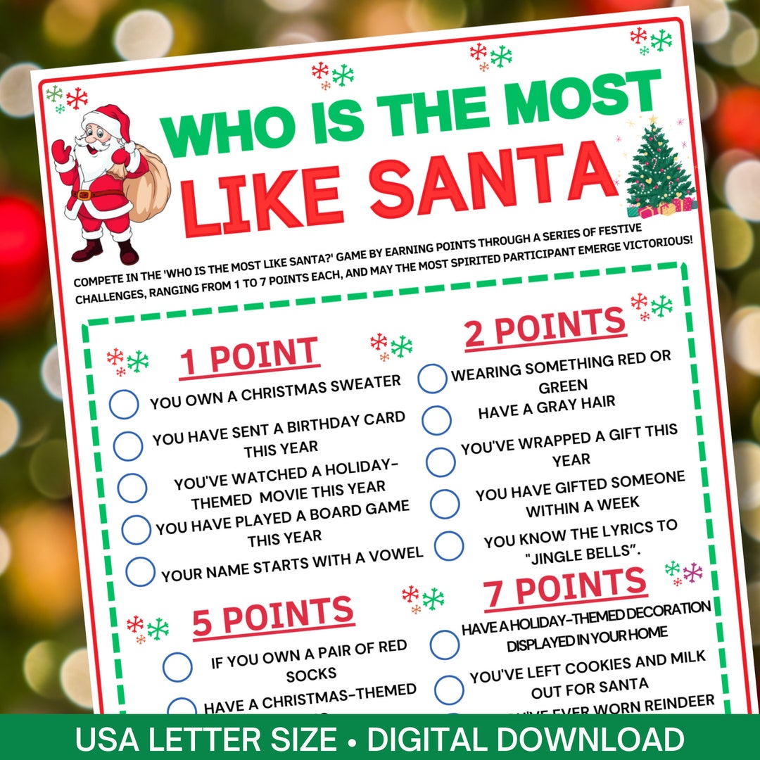 Who is Most Like Santa?|christmas Dinner Party Printable Game|holiday ...
