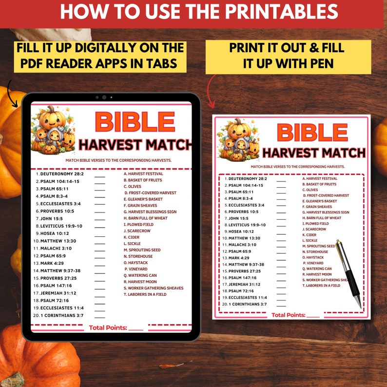 Harvest Bible Verse Match Game|harvest Fall Party Games for Kids ...