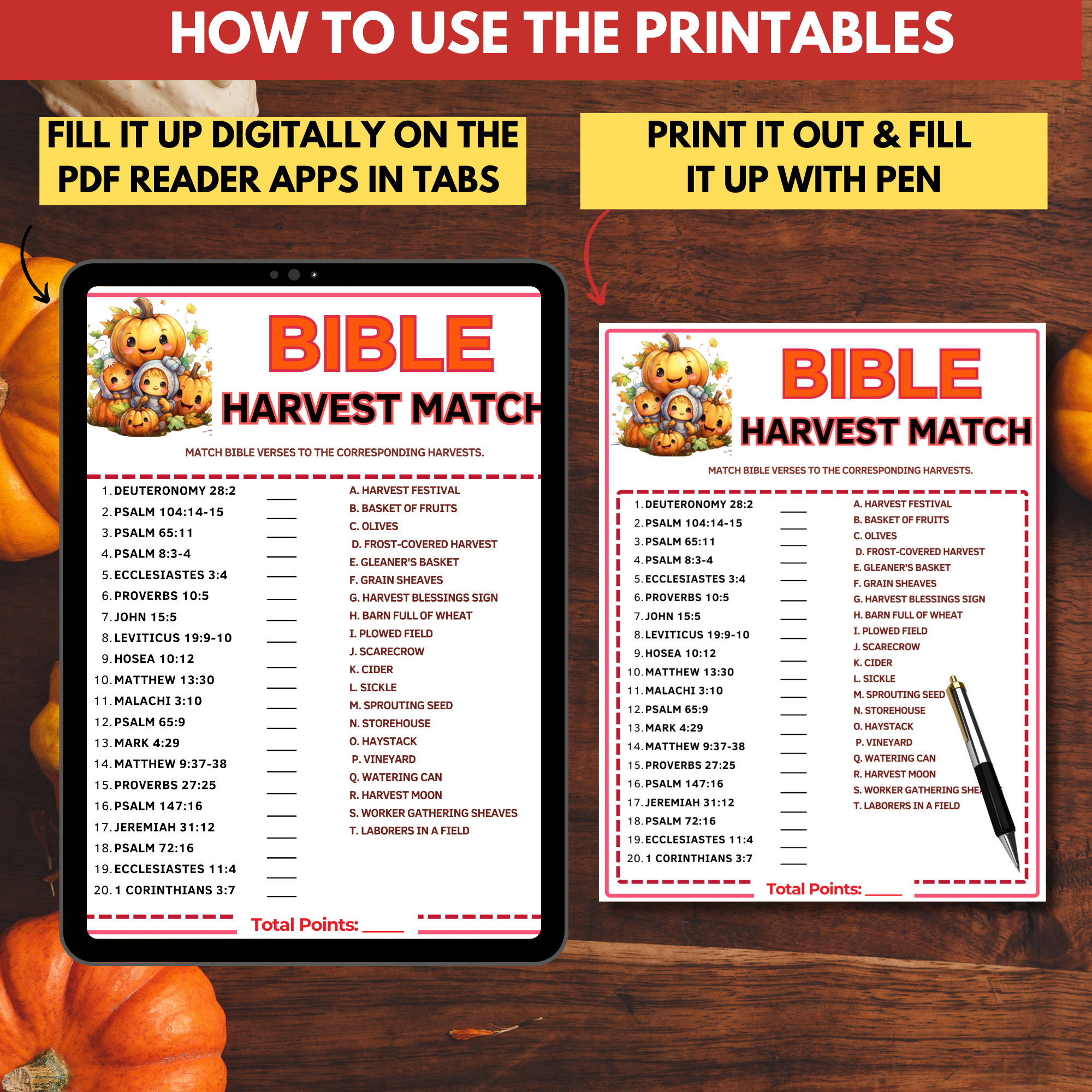 Harvest Bible Verse Match Game|harvest Fall Party Games for Kids ...