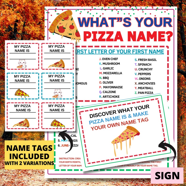 What's Your Pizza Name Game With Sign & Nametag, Birthday Party Name ...