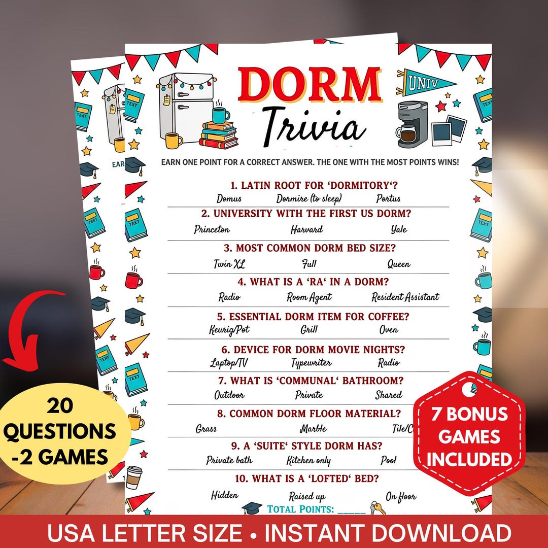 Dorm Life Trivia Game Printable,uni Graduation Party Quiz,roommate Game ...