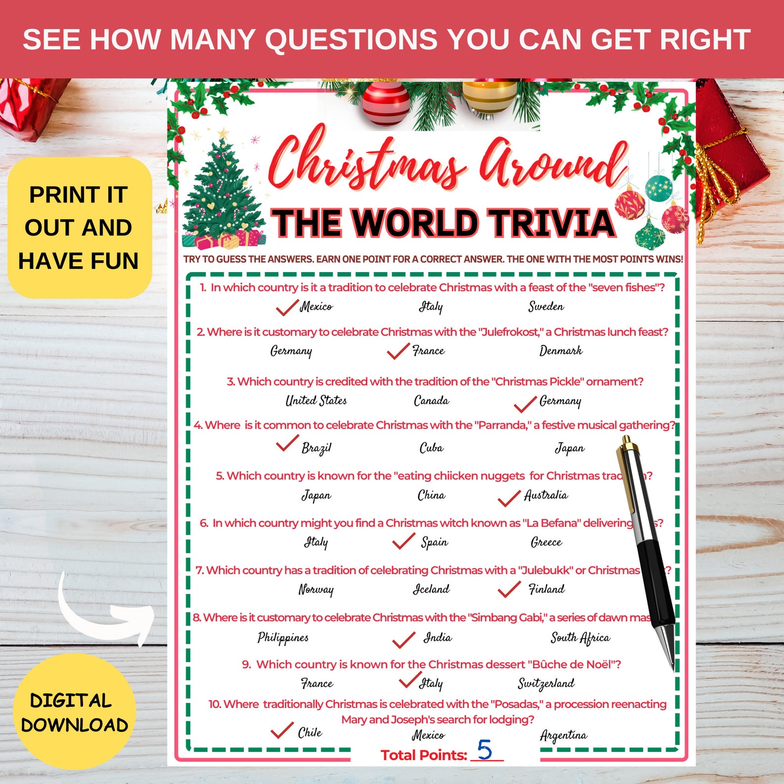 Christmas Around the World Trivia Game for Kids,teens,adults|christmas ...