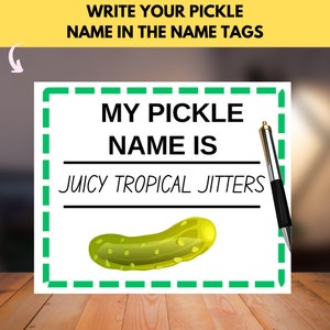 What's Your Pickle Name Game With Nametags & Sign, Pickle Birthday ...