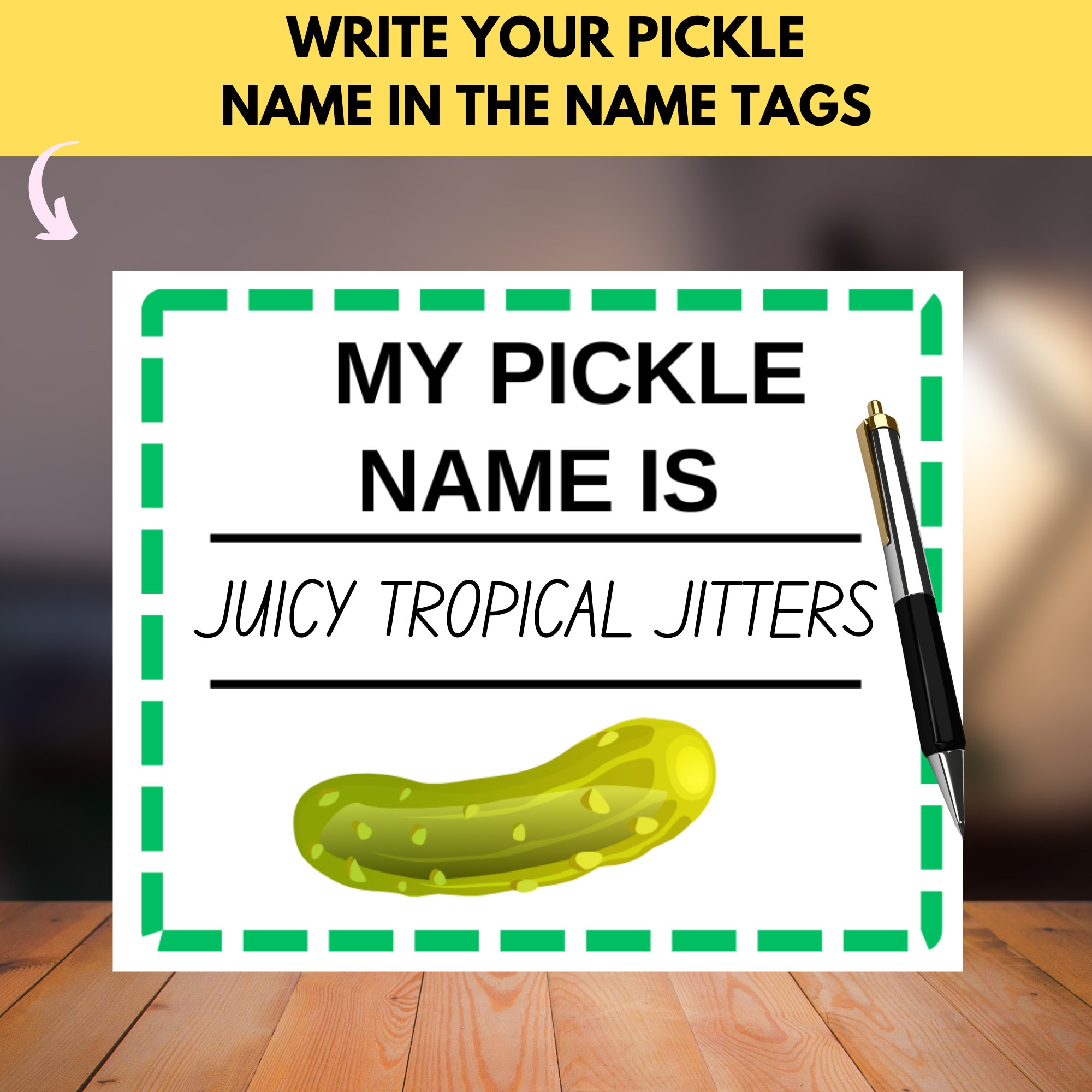 What's Your Pickle Name Game With Nametags & Sign, Pickle Birthday ...