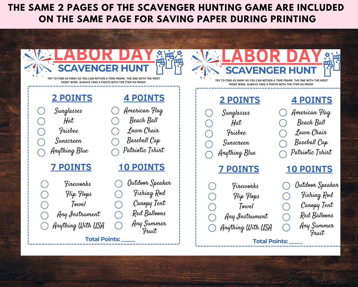 Labor Day Scavenger Hunt Game,american Printable Patriotic Game,fun ...