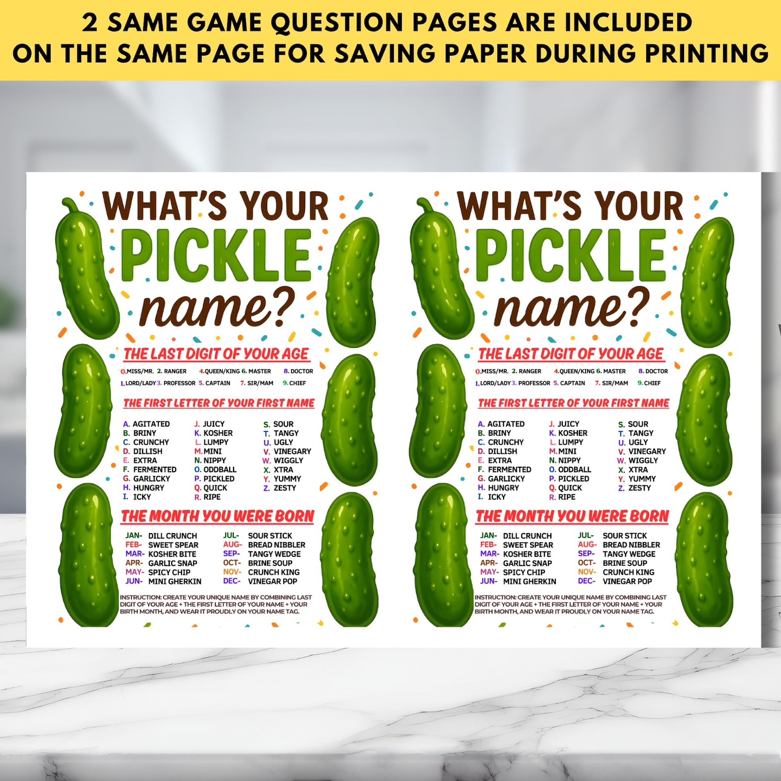 What's Your Pickle Name Game With Nametags & Sign,pickle Birthday Party ...