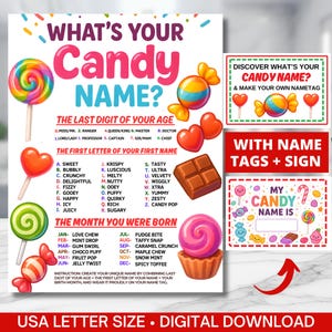 What's Your Candy Name Game With Nametags & Sign,birthday Party Game ...