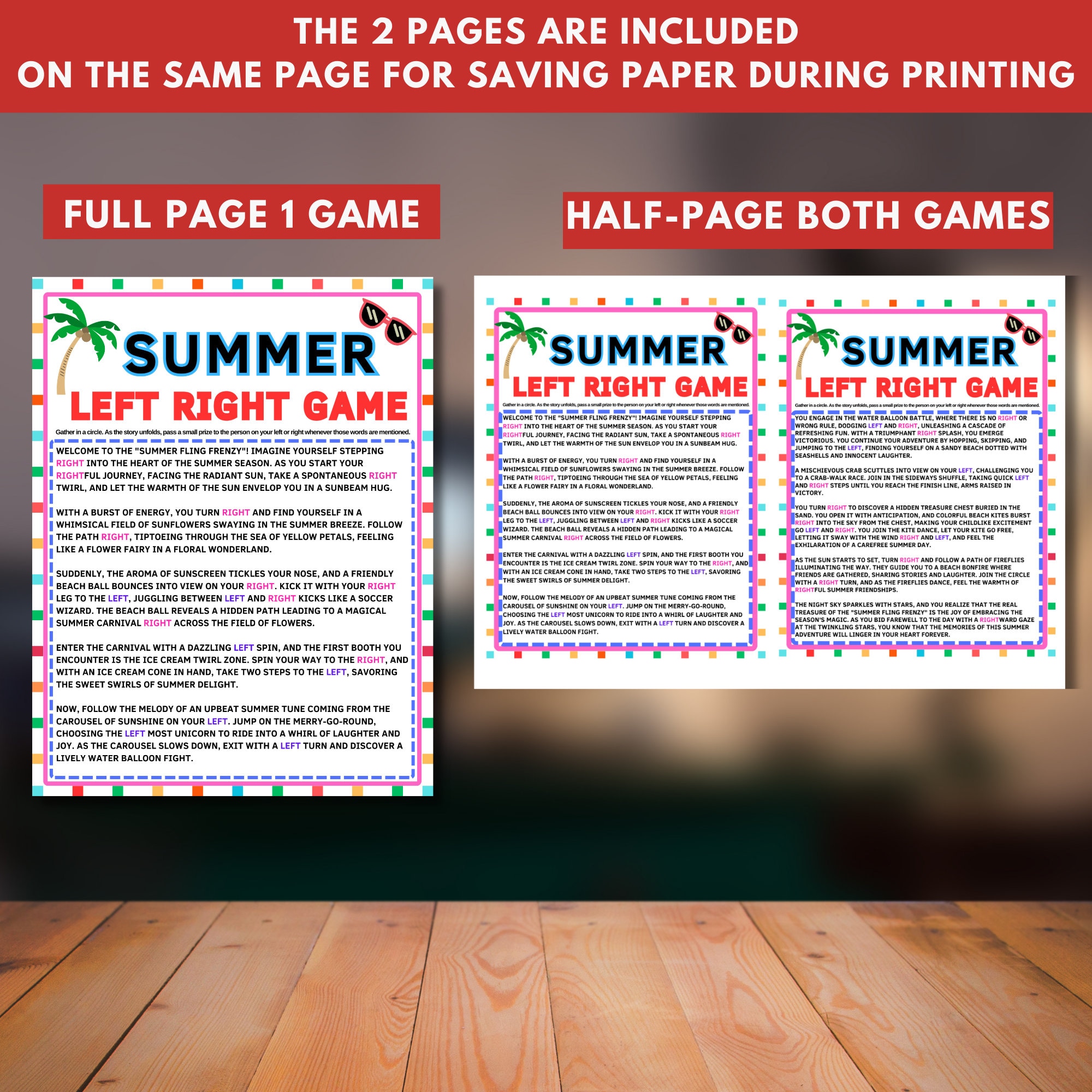Summer Left Right Story Game|summer Family Reunion Printable|gift ...