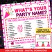What's Your Party Name Game With Name Tags & Sign| Pink Girl Birthday ...