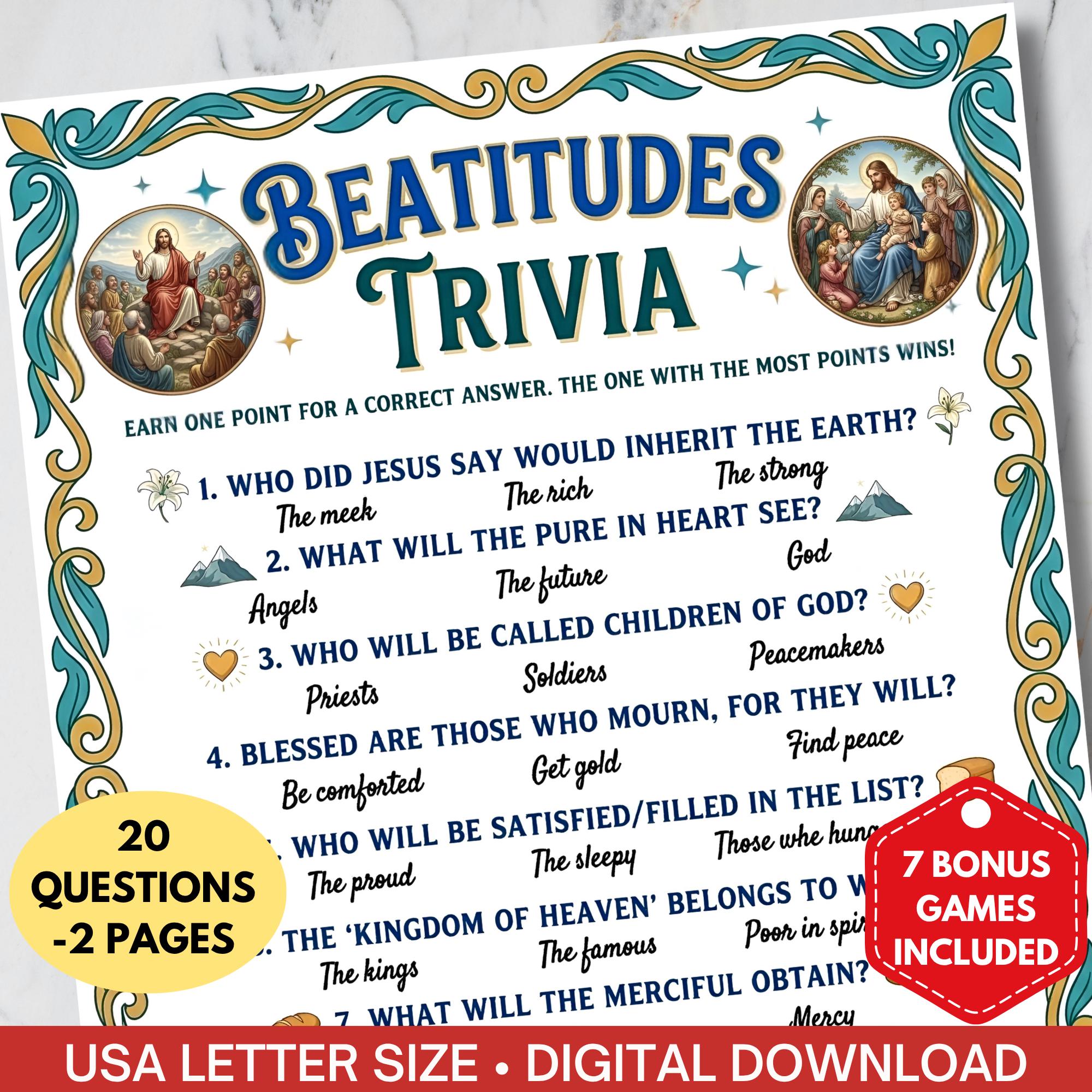 The Beatitudes Trivia Game Printable,biblical History Quiz,new ...