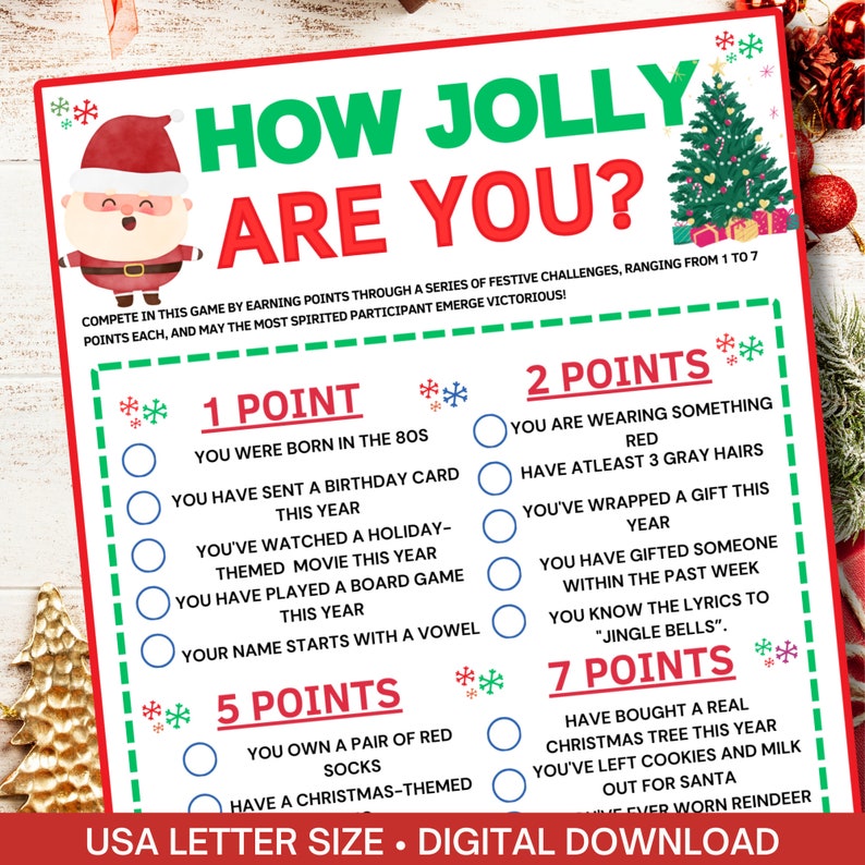 Christmas Party Game|how Jolly Are You?|holiday Party Family Printable ...