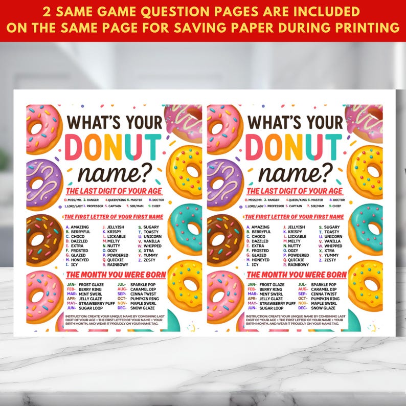 What's Your Donut Name Game With Nametags & Sign,fun Birthday Party ...