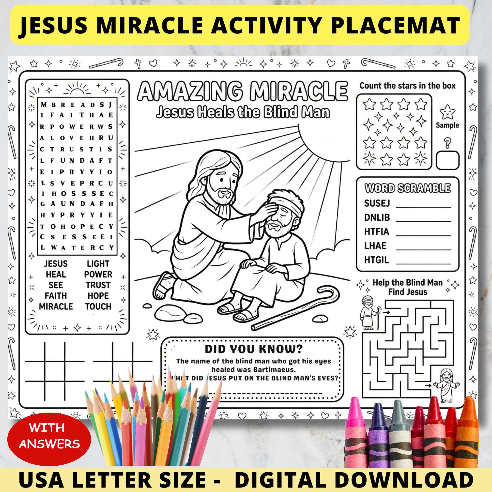 Jesus Healing Blind Man Bible Activity Placemat Lesson,john 9 Miracles ...