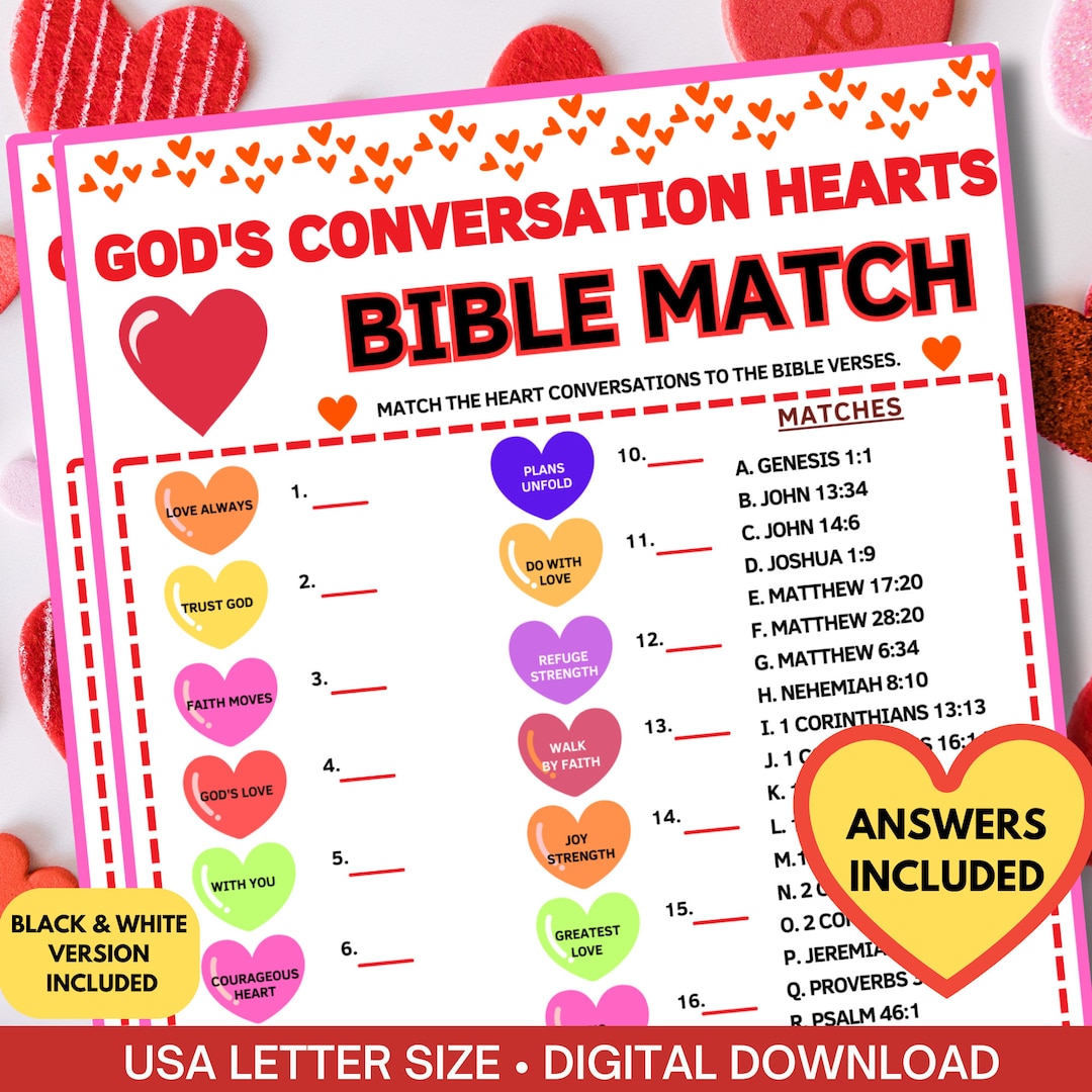 God's Conversation Hearts Bible Match Game|valentine's Day Bible Party ...
