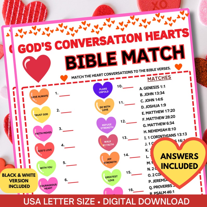 God's Conversation Hearts Bible Match Game|valentine's Day Bible Party ...