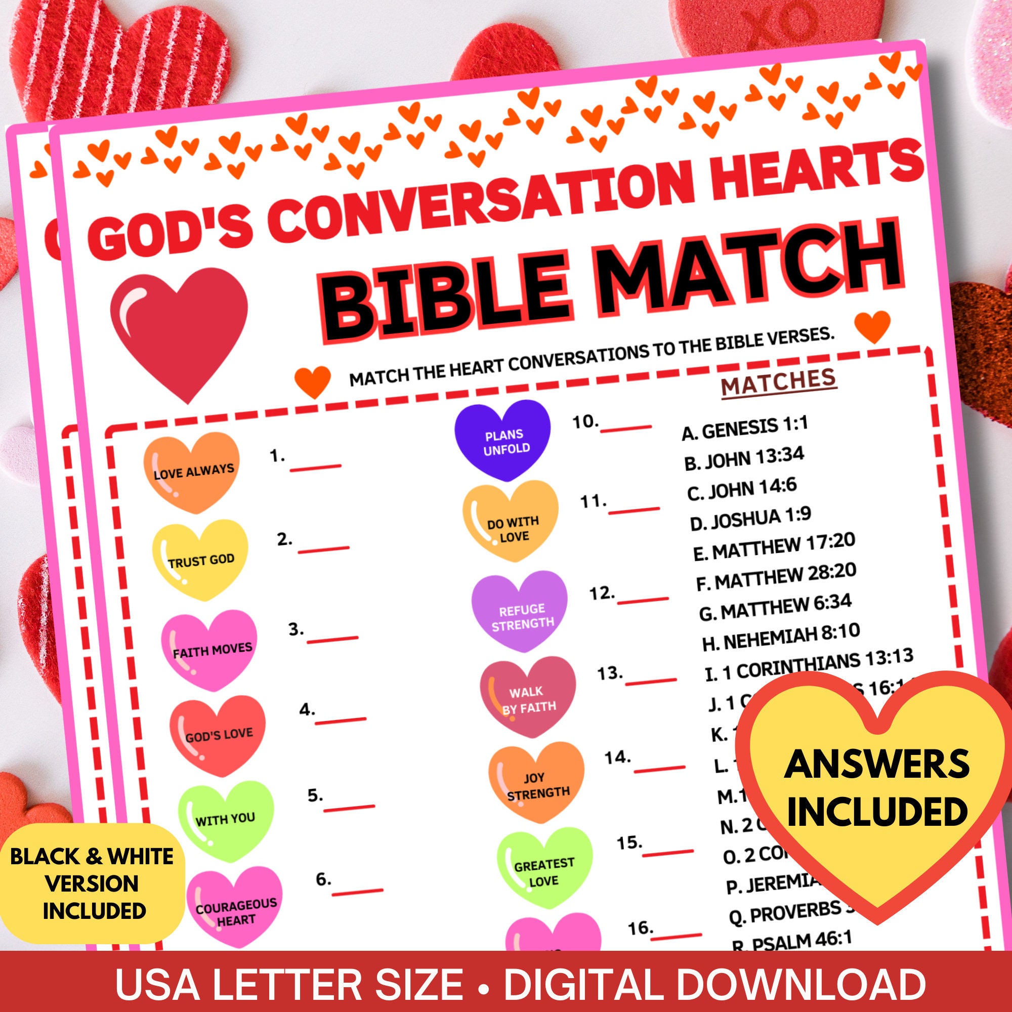 God's Conversation Hearts Bible Match Game|valentine's Day Bible Party ...