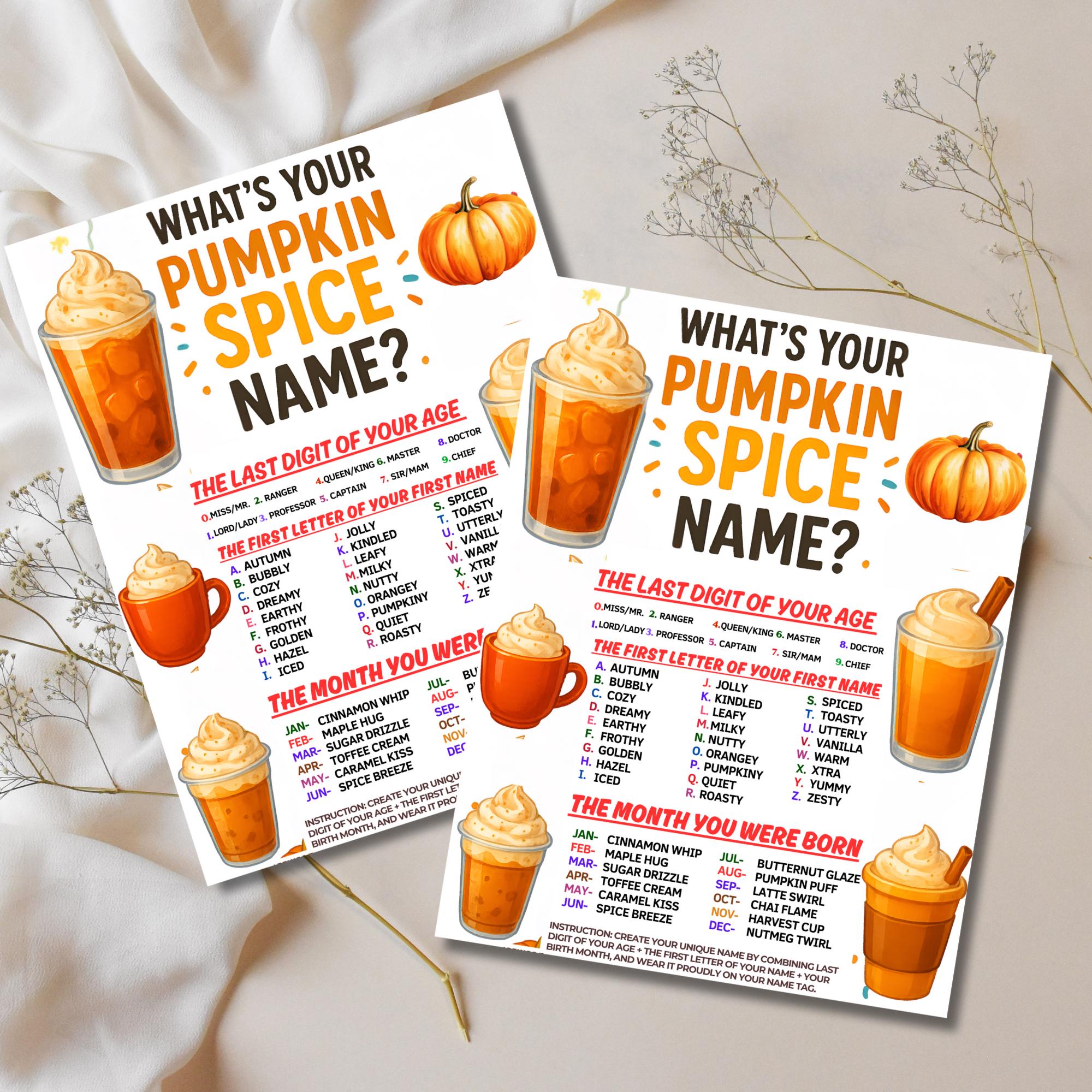 What's Your Pumpkin Spice Name Game With Nametags,halloween Party Game ...