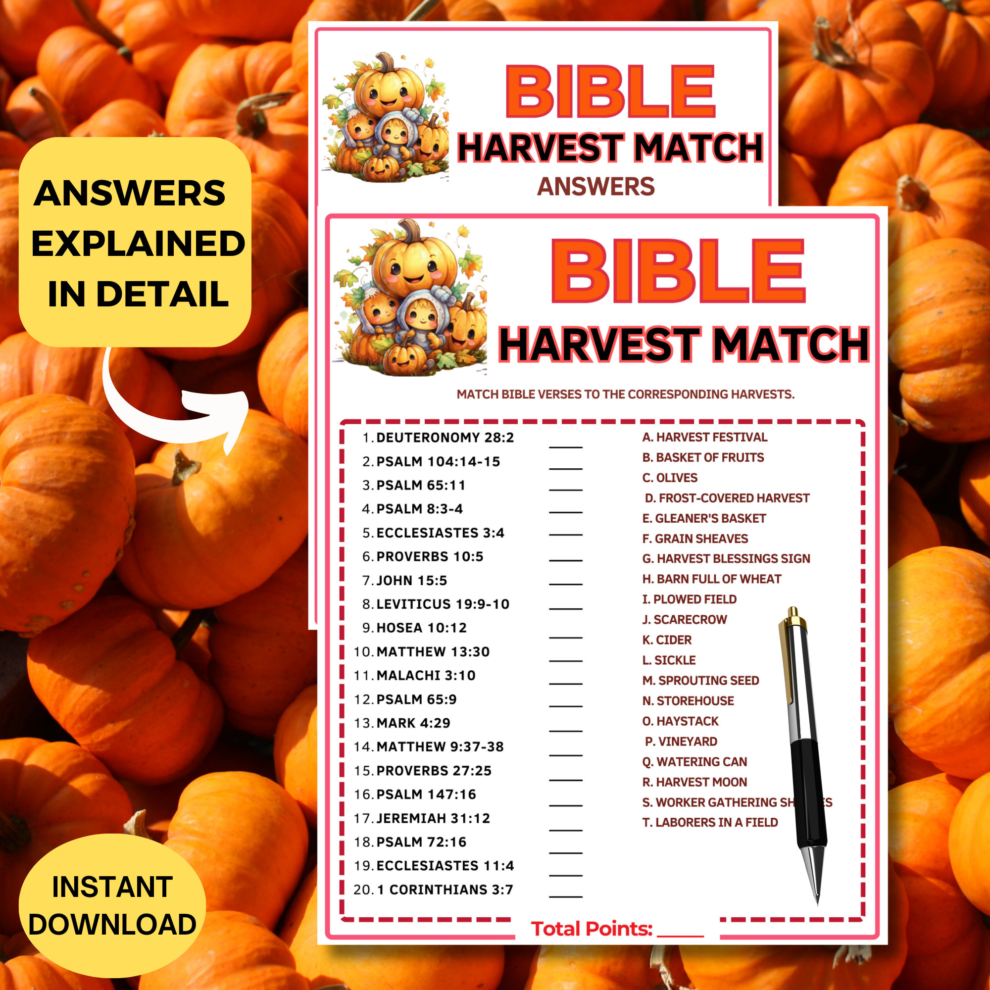Harvest Bible Verse Match Game|harvest Fall Party Games for Kids ...