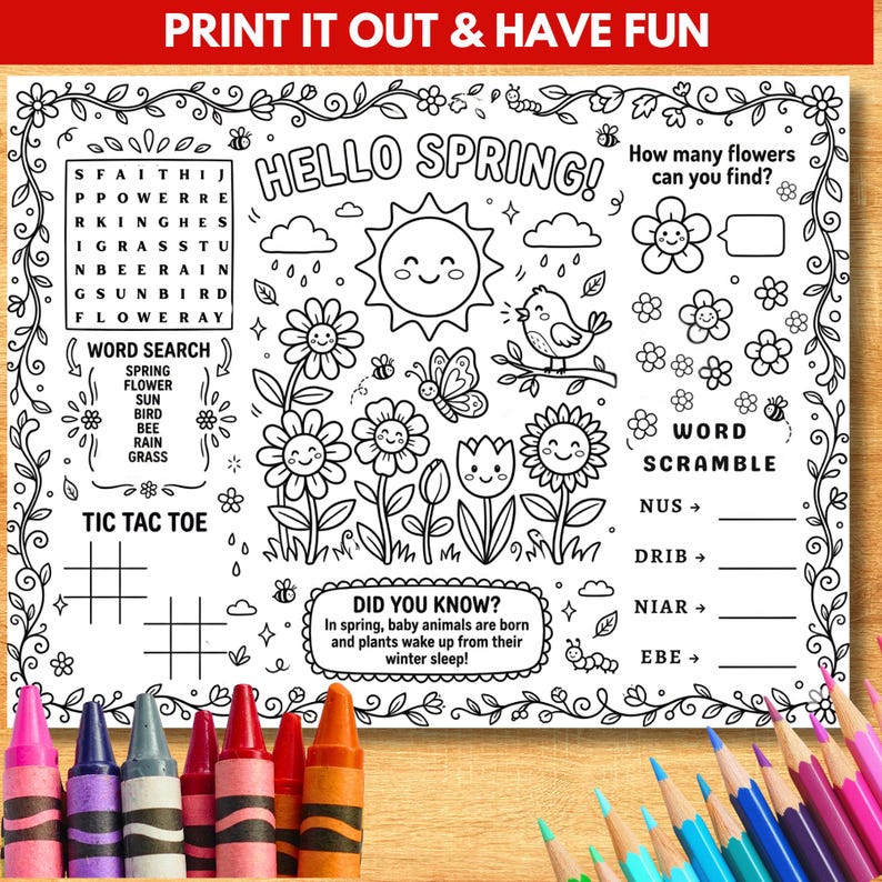 Hello Spring Activity Placemat Craft,first Day of Spring Garden Party ...